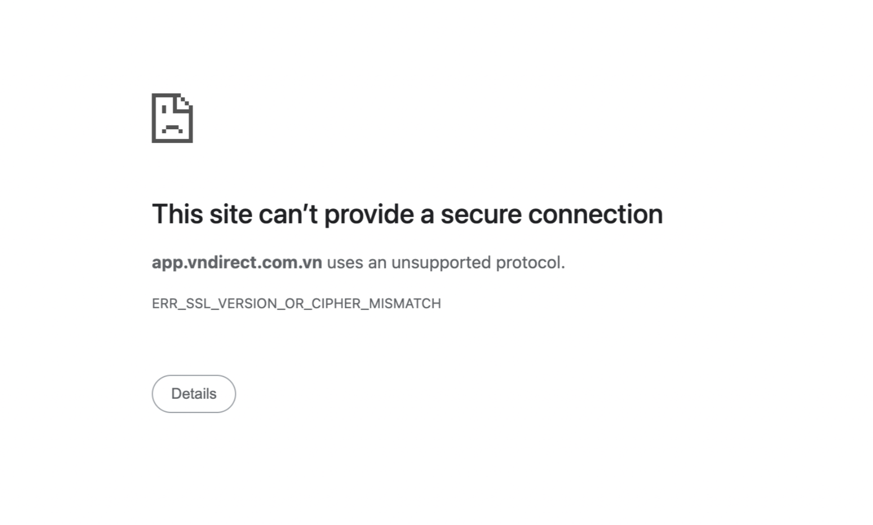 This site can't provide a secure connection